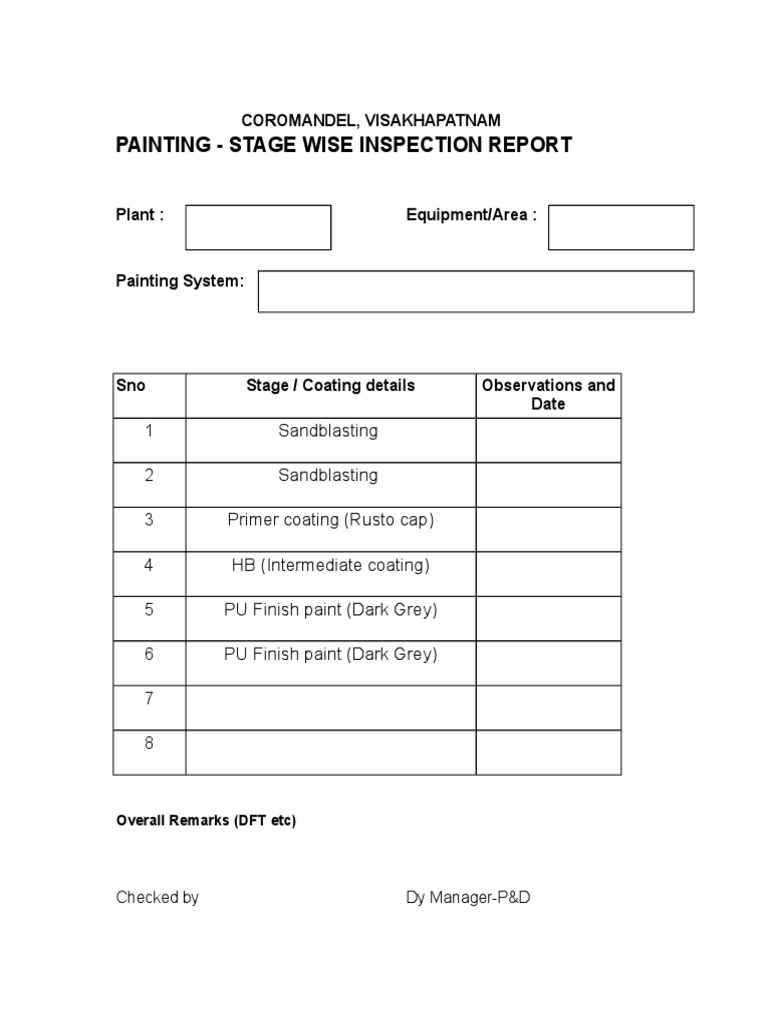 Painting Stage Wise Inspection Form | PDF