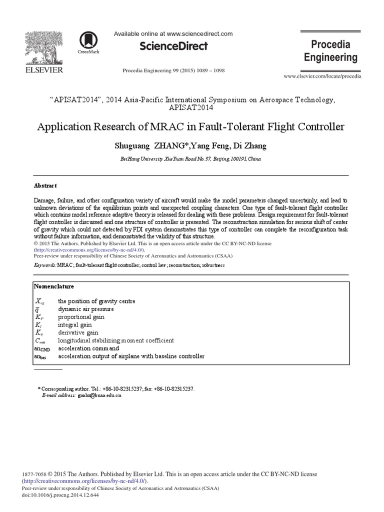 Application Research Of Mrac In Fault Tolerant Flight Controller Pdf