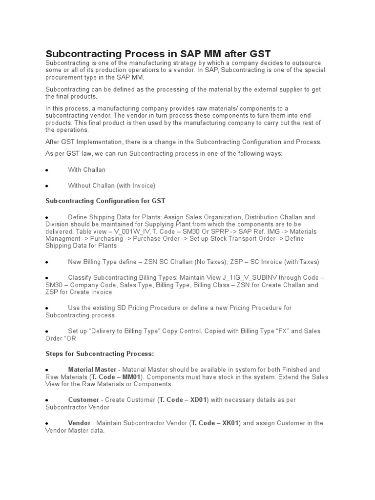 Subcontracting With GST | PDF | Invoice | Value Added Tax