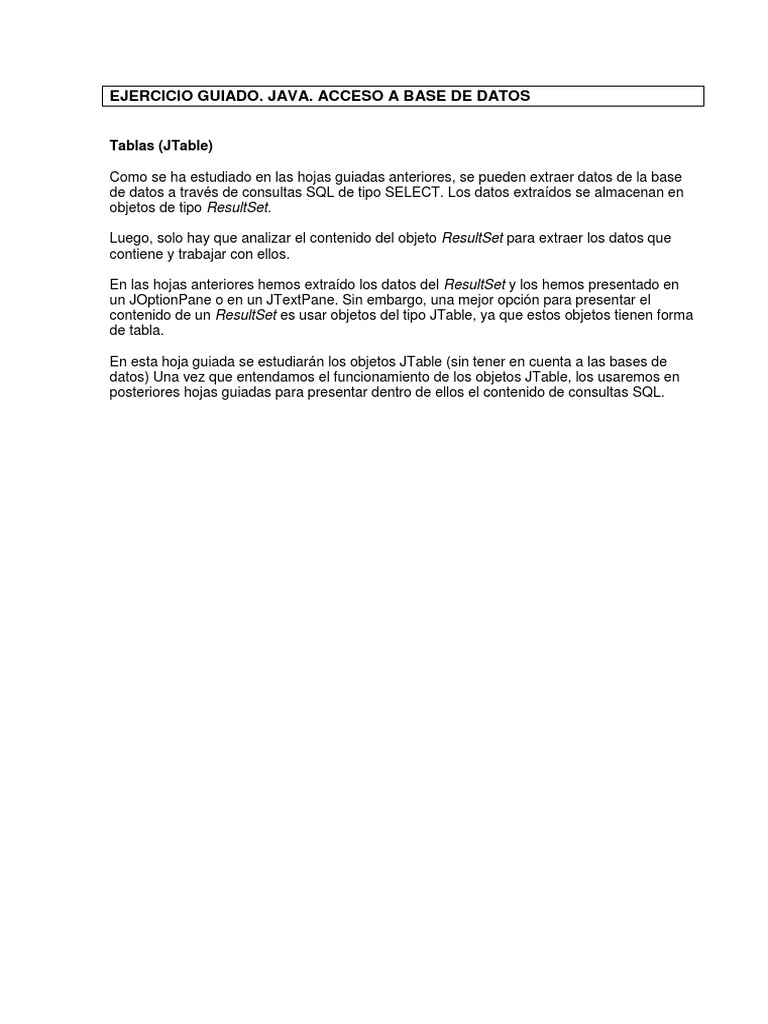 49 Java Acceso BD Jtable | PDF | Tabla (base de datos) | Objeto (informática)