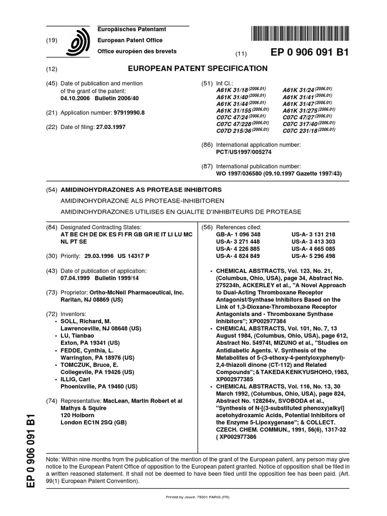 European Patent Specification: Printed by Jouve, 75001 PARIS (FR) | PDF ...