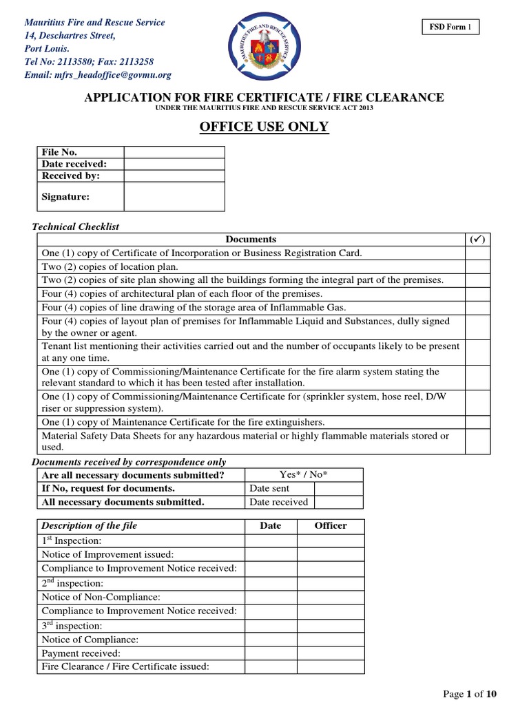 Application For Fire Certificate Fire Clearance | PDF | Fire Sprinkler ...