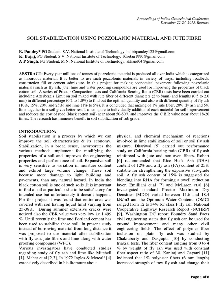 Soil Stabilization Using Pozzolanic Material and Jute Fibre: B. Pandey ...