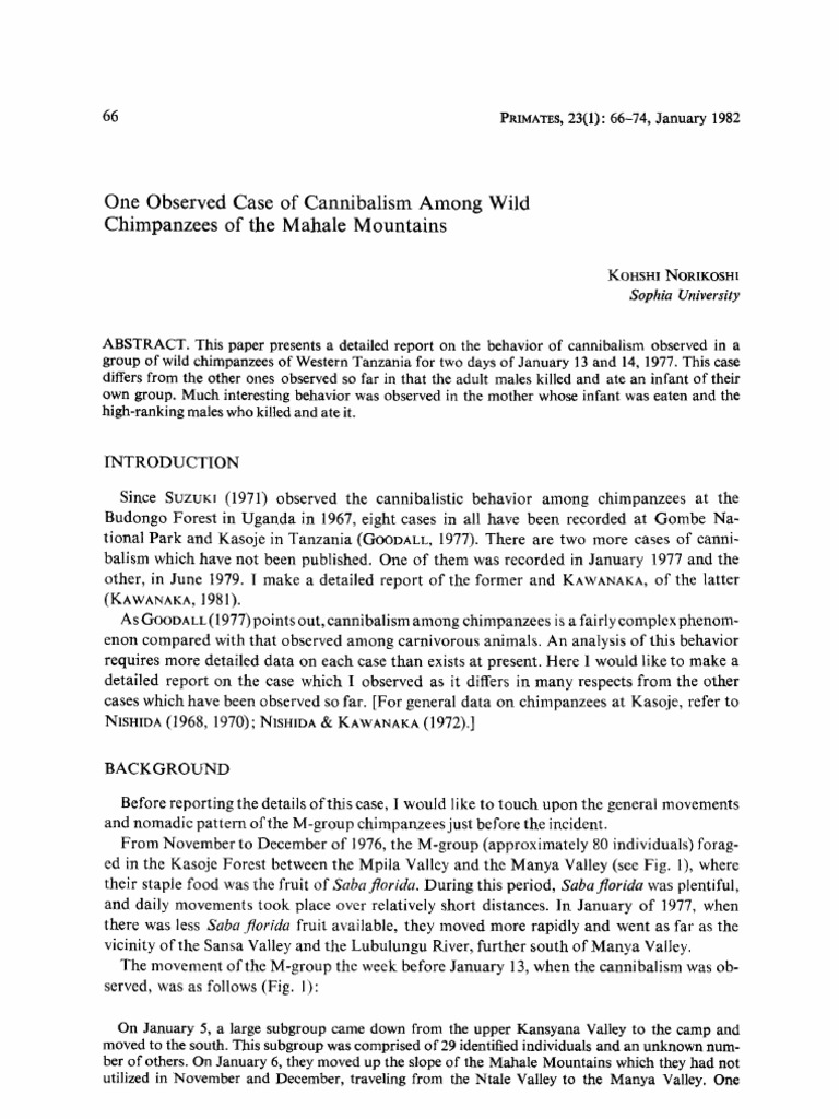 One Observed Case of Cannibalism Among Wild Chimpanzees of The Mahale ...