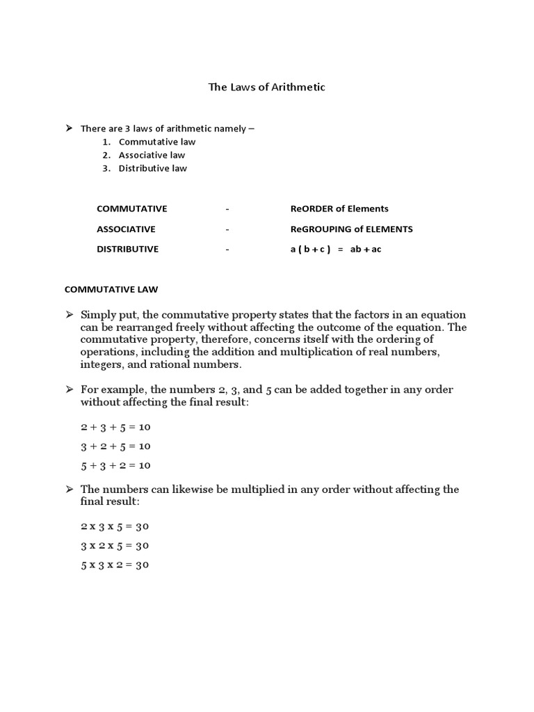 The Laws of Arithmatic | PDF | Multiplication | Arithmetic