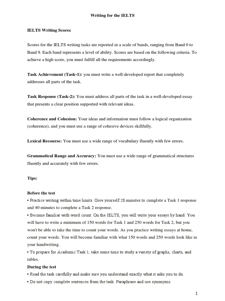 Writing For The IELTS | PDF | International English Language Testing ...
