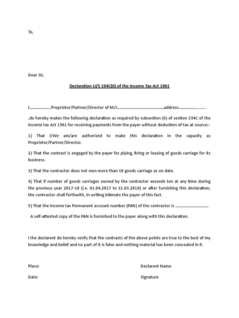 Declaration 194C NoTDSTransporter