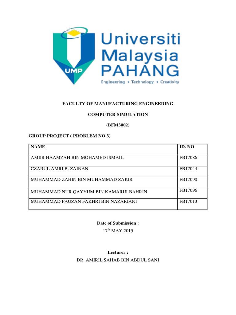 Faculty of Manufacturing Engineering Computer Simulation (BFM3002 ...