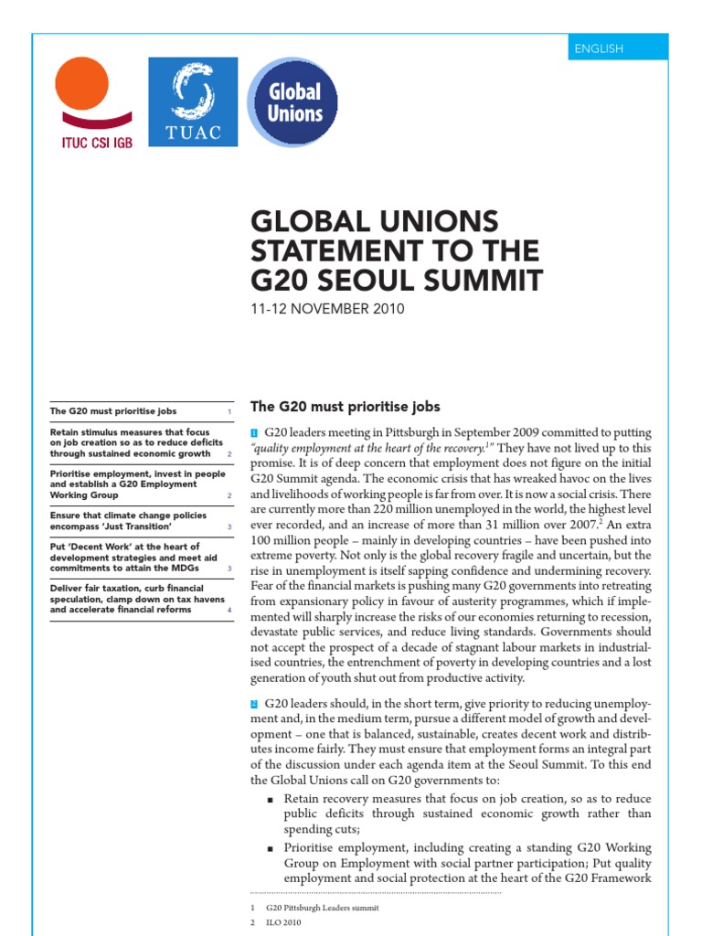 Trade Union Statement To The G20 | PDF | International Monetary Fund ...