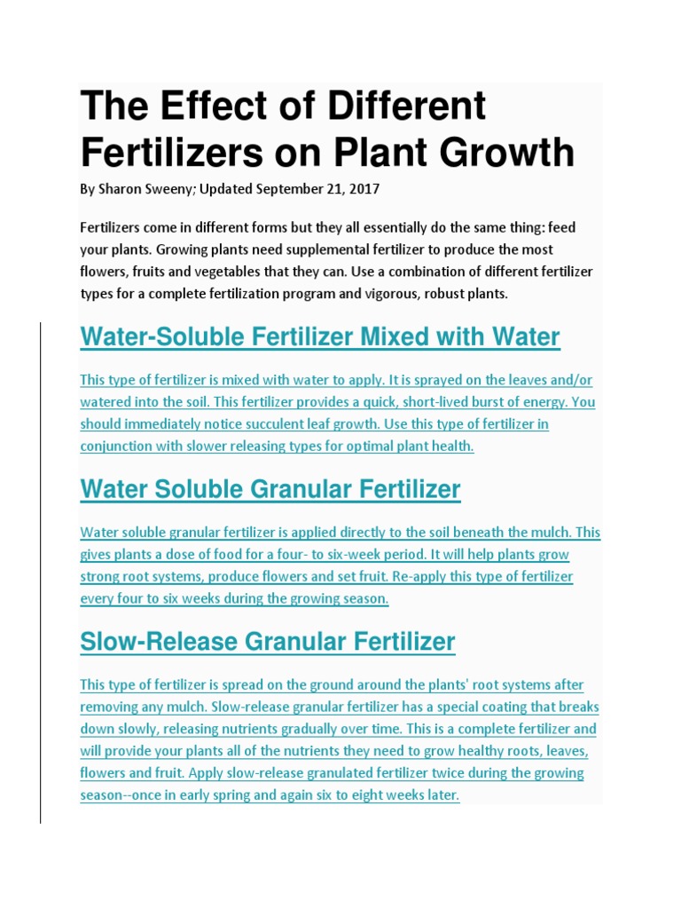 Effects of Fertilizers on Plant Growth | PDF | Fertilizer | Mulch