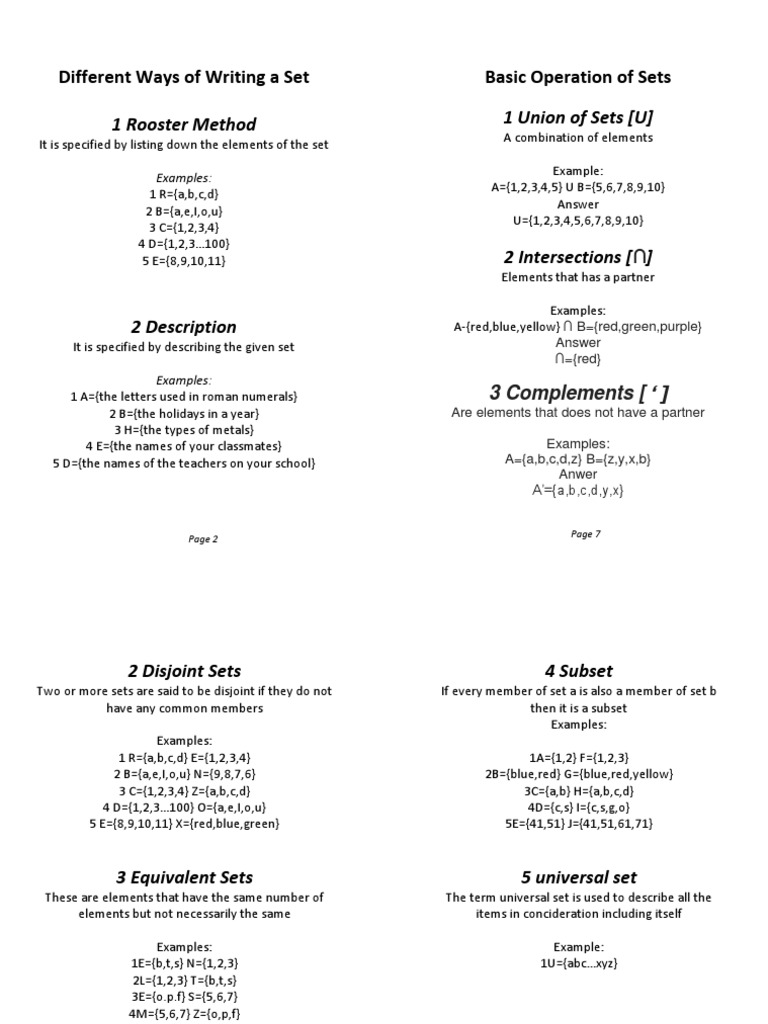 1 Rooster Method 1 Union of Sets (U) : Different Ways of Writing A Set ...