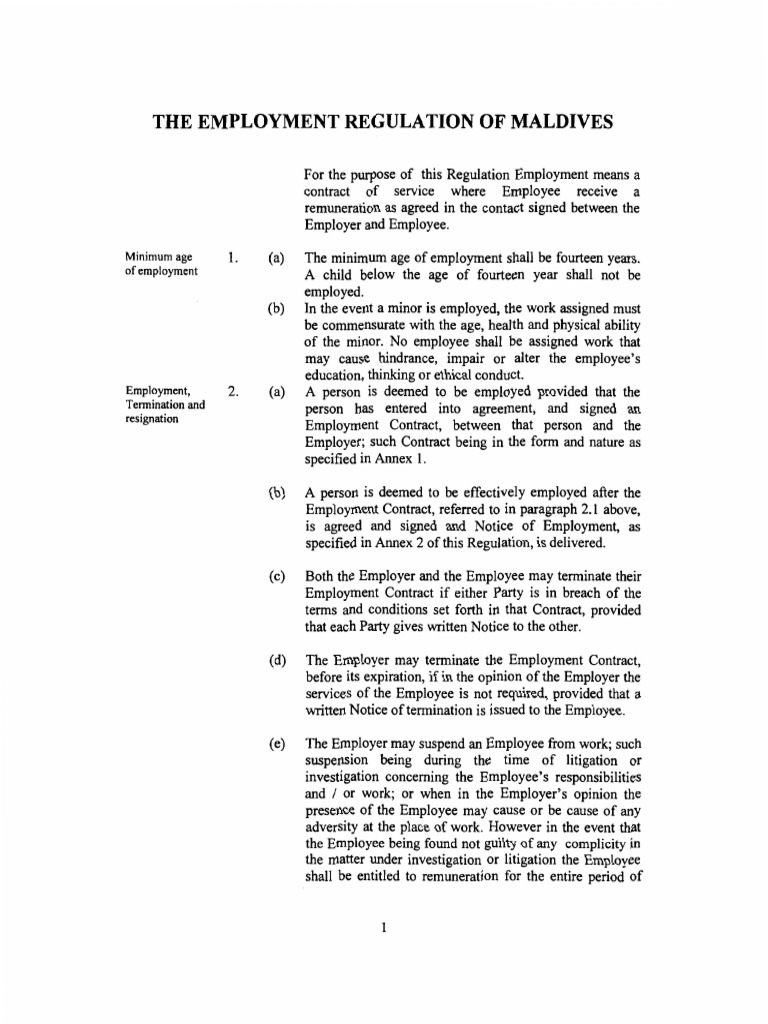 Maldives Employment Regulation | PDF