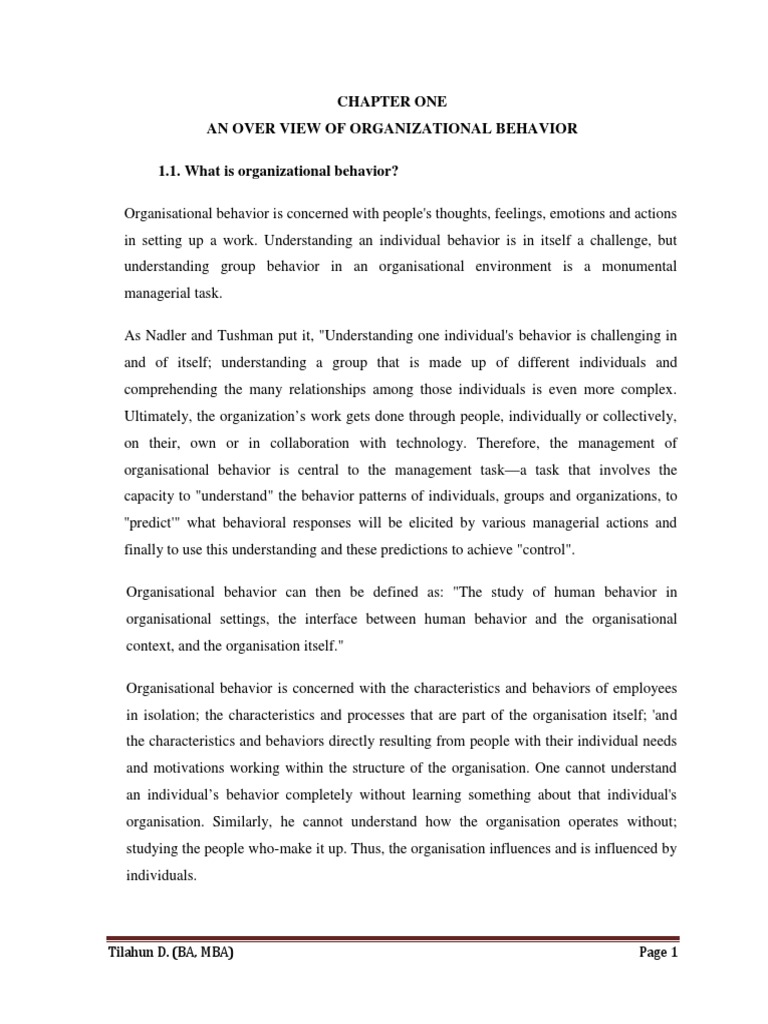 Chapter One An Over View of Organizational Behavior | PDF ...