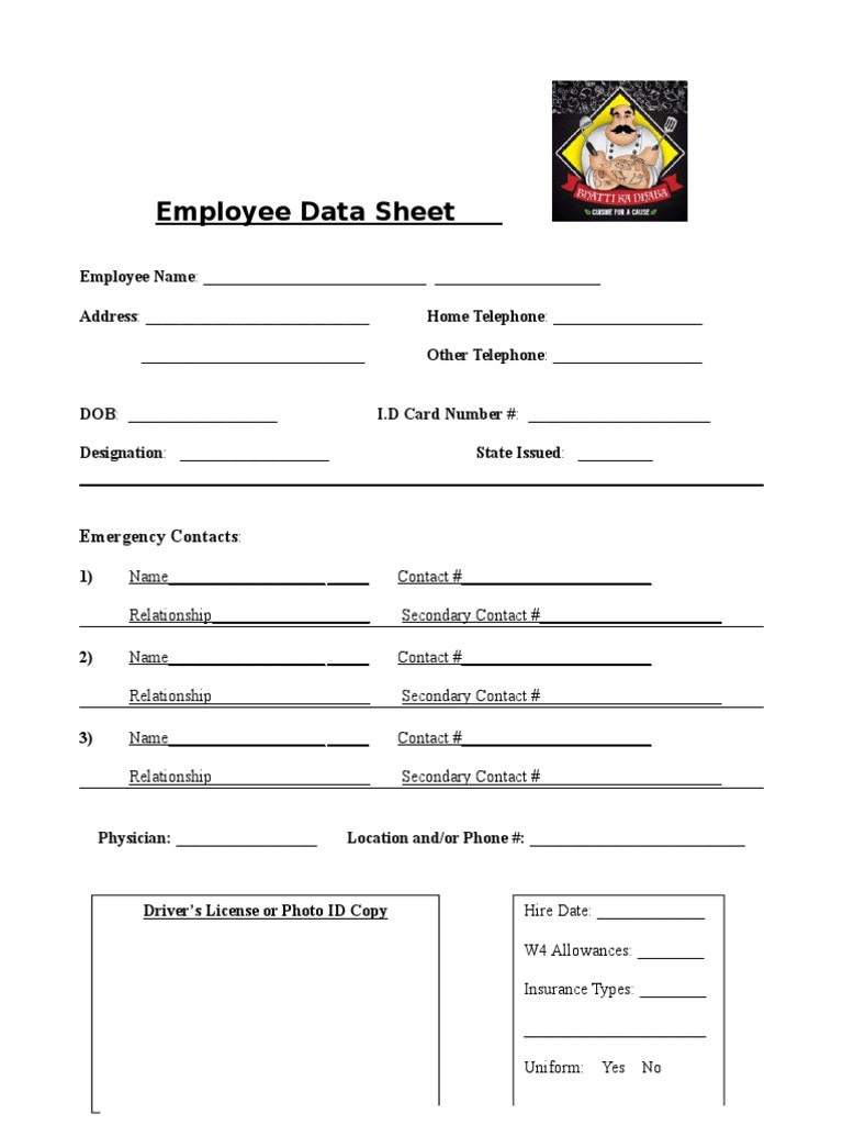 Employee Data Sheet: Emergency Contacts | PDF