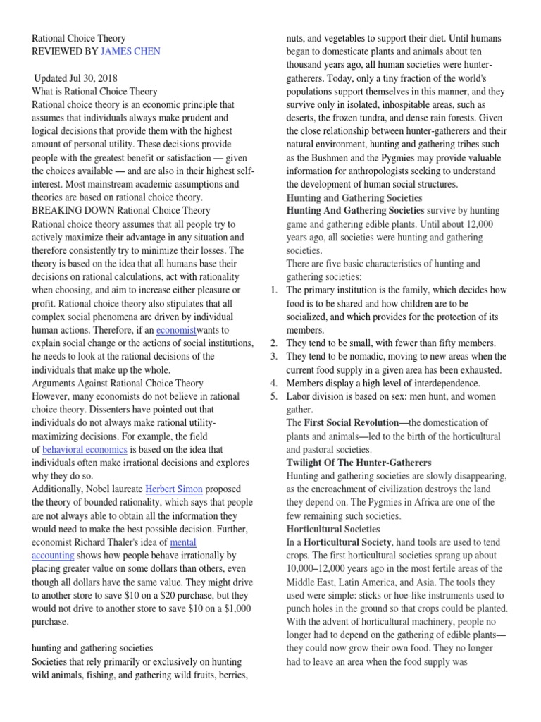 Understanding Rational Choice Theory | PDF | Hunter Gatherer | Society