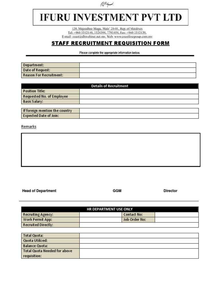 Staff Recruitment Requisition Form For Ifuru | PDF