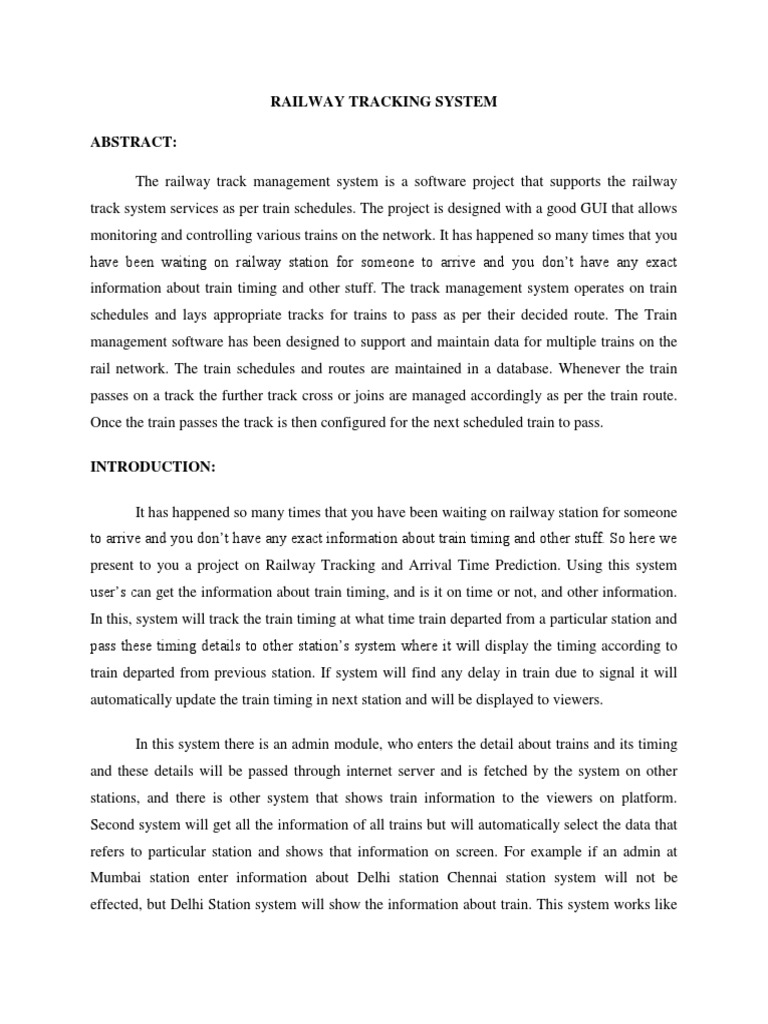 Railway Tracking System Abstract | PDF | Sql | Class (Computer Programming)