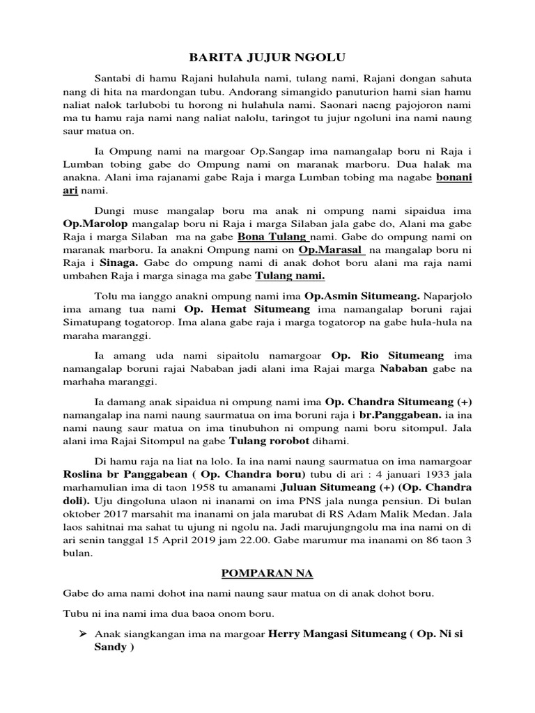 Barita Jujur Ngolu | PDF