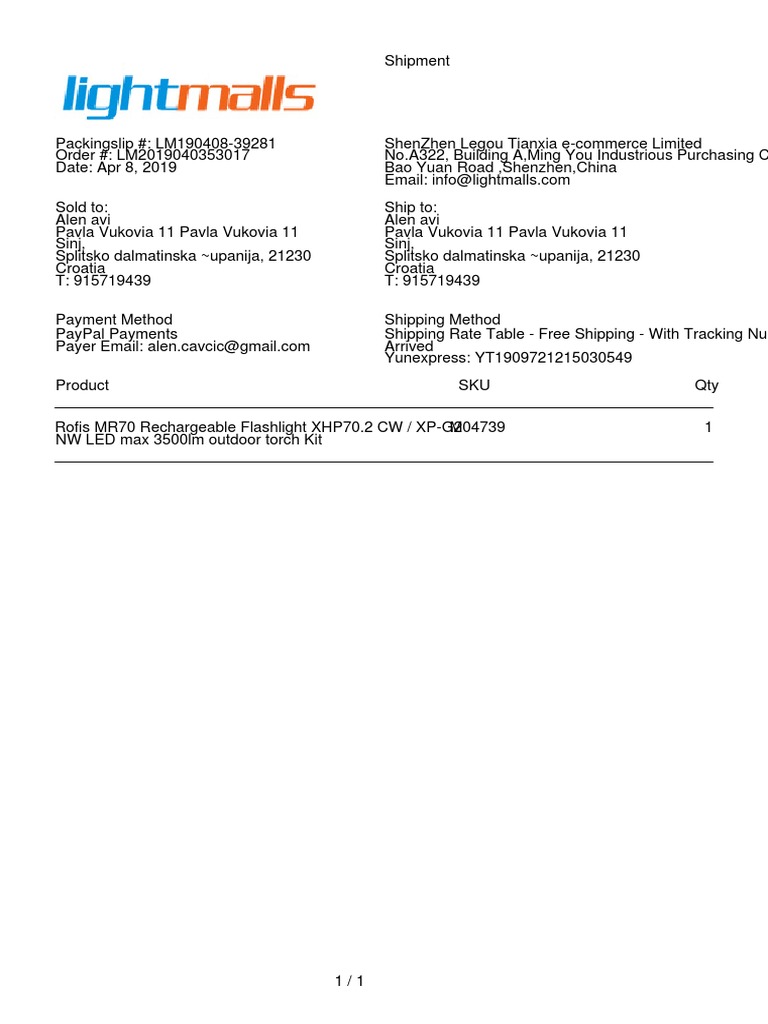 Shipment: Payment Method Shipping Method | PDF