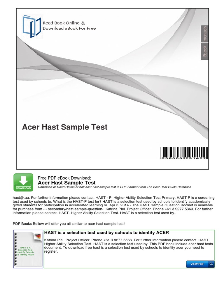 Acer Hast Sample Test | PDF | Question | Test (Assessment)