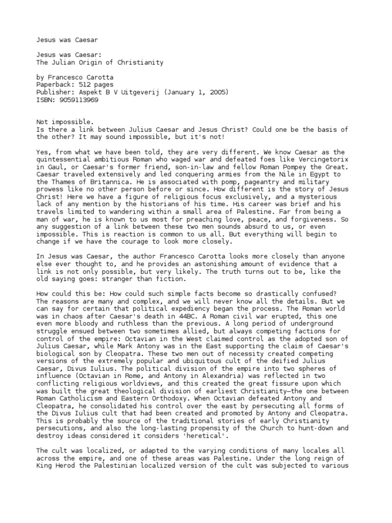 Jesus Was Caesar On The Julian Origin of Christianity | PDF | Julius ...