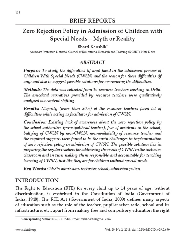 Zero Rejection Policy PDF | PDF | Special Education | Teachers