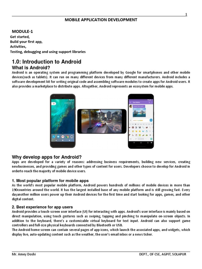 10 Introduction To Android Mobile Application Development Module 1 Pdf Android Operating