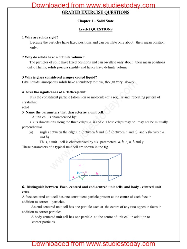 CBSE Class 12 Chemistry - Solid State Assignment | PDF | Magnetism ...