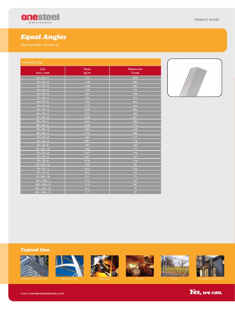 Equal Angles: Merchant Bar, Structural | PDF | Kilogram | Metre