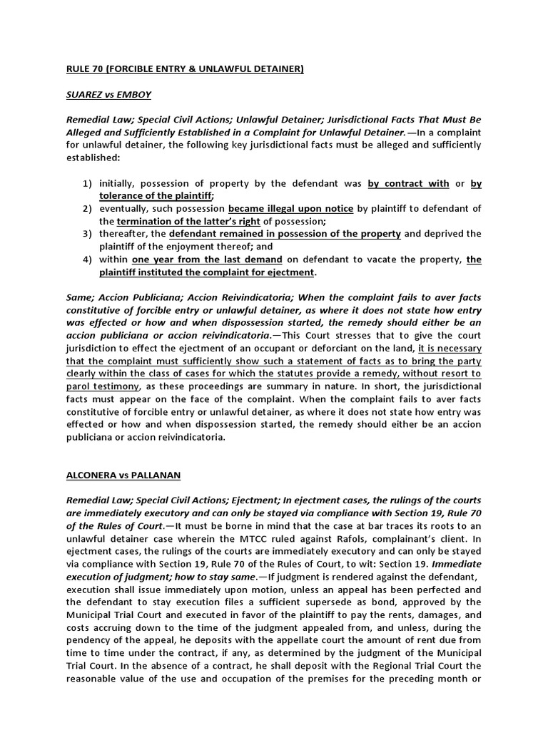 Notes in Rem 2 - Unlawful Detainer & Forcible Entry | PDF | Contempt Of ...
