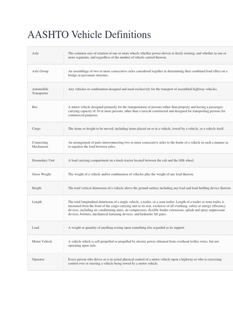 AASHTO Vehicle Definitions | PDF | Young's Modulus | Semi Trailer Truck