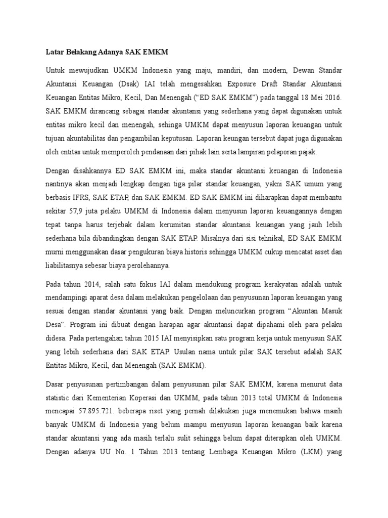 Latar Belakang Adanya SAK EMKM | PDF