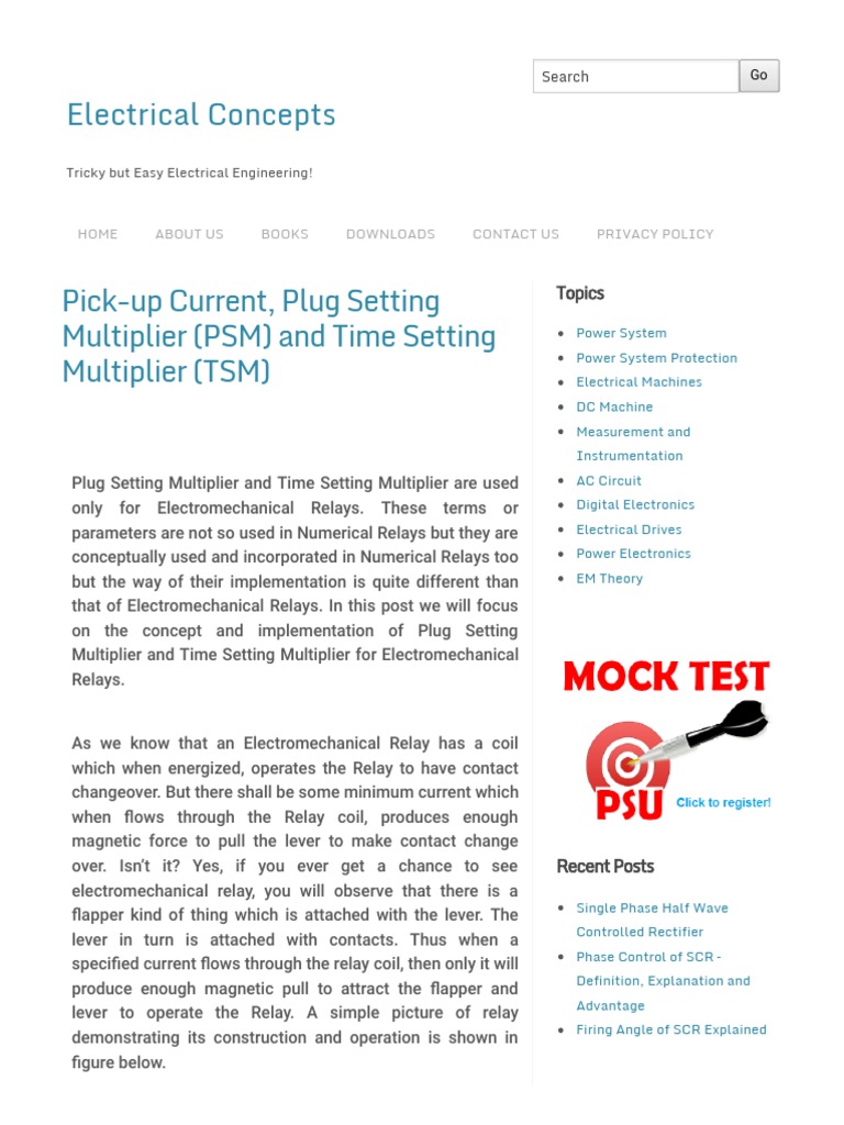 Pick-Up Current, Plug Setting Multiplier (PSM) and Time Setting ...