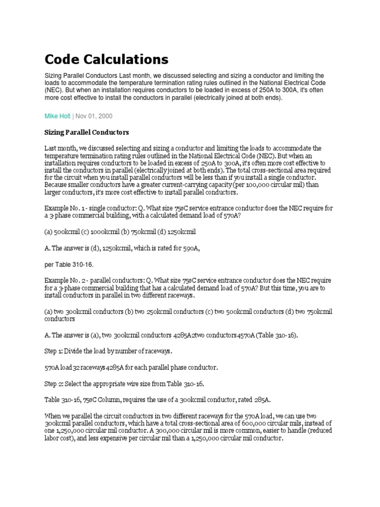 Code Calculations: Mike Holt | PDF | Electrical Conductor | Electrical ...