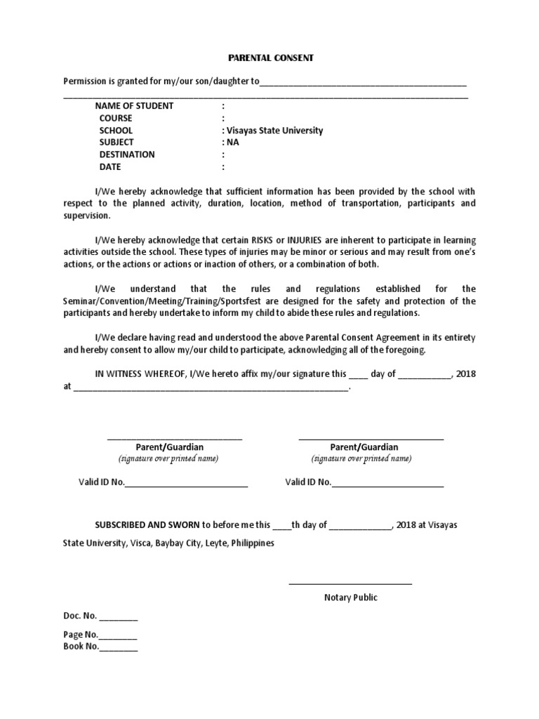 Parental Consent: (Signature Over Printed Name) (Signature Over Printed ...
