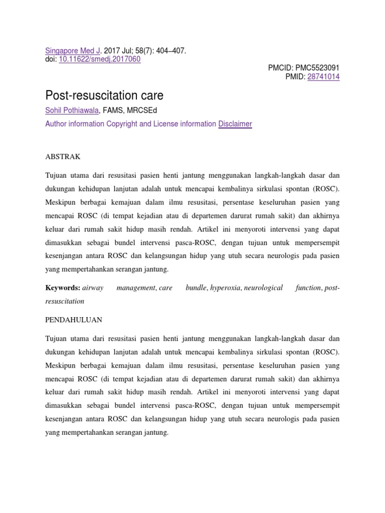 Managemen Post ROSC | PDF | Kesehatan Holistik | Sains & Matematika