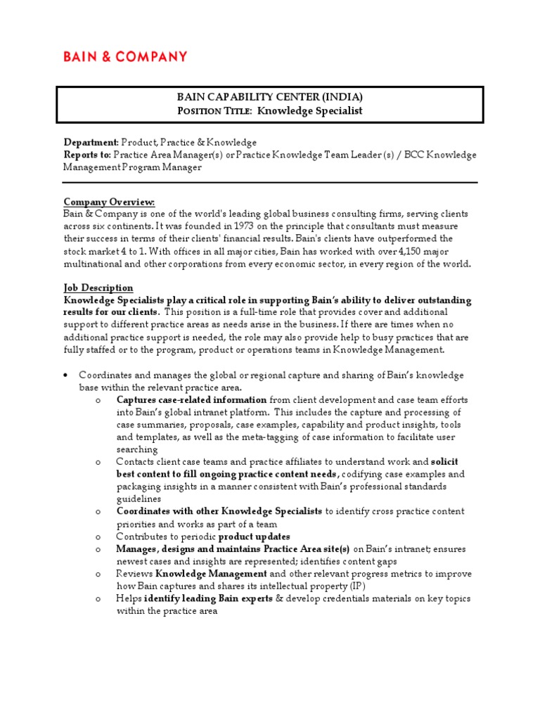 Job Description - Knowledge Specialist (Floater) | PDF | Expert ...