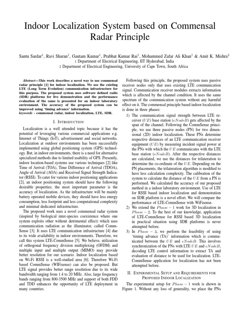 Indoor Localization System Based On Commensal Radar Principle | PDF ...