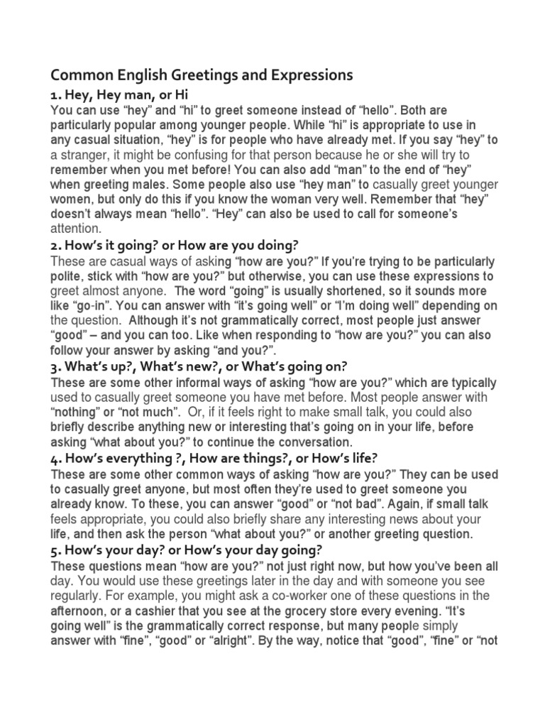 Common English Greetings and Expressions | PDF | Question | Cognitive ...