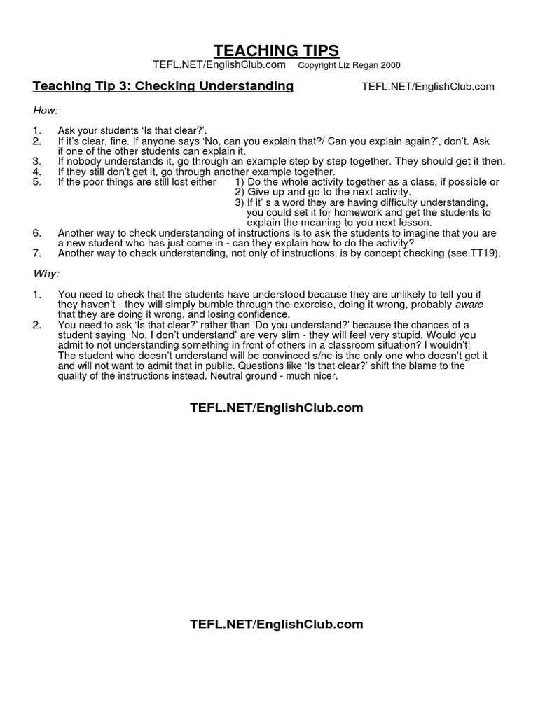 Teaching Tips: Teaching Tip 3: Checking Understanding | PDF