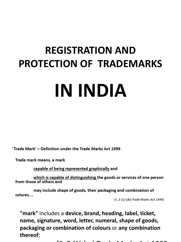 Registration and Protection of Trademarks: in India | PDF | Trademark ...