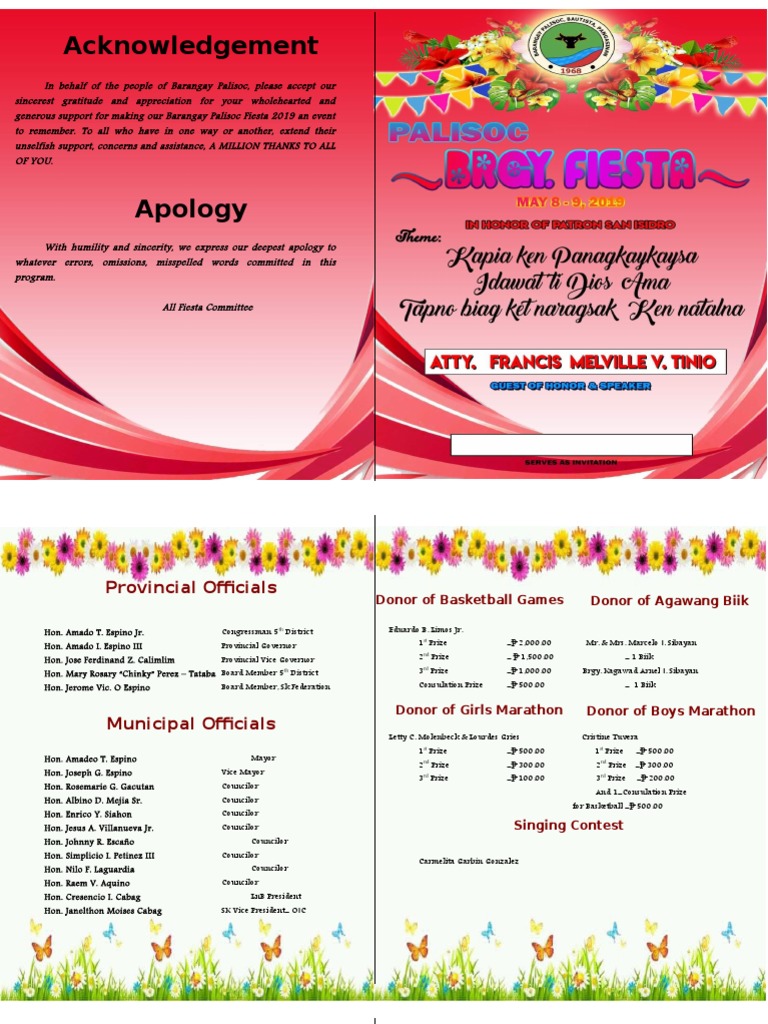 Barangay Palisoc Fiesta 2019 Program | PDF | Local Government | Philippines