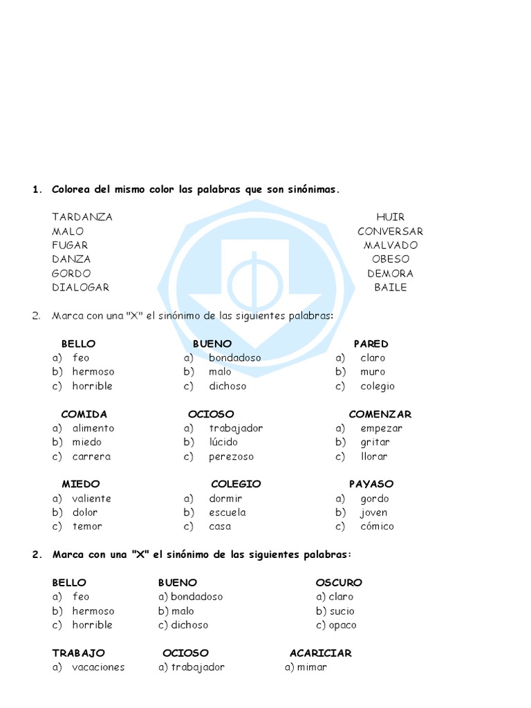 Actividades de Sinónimos para Niños | PDF