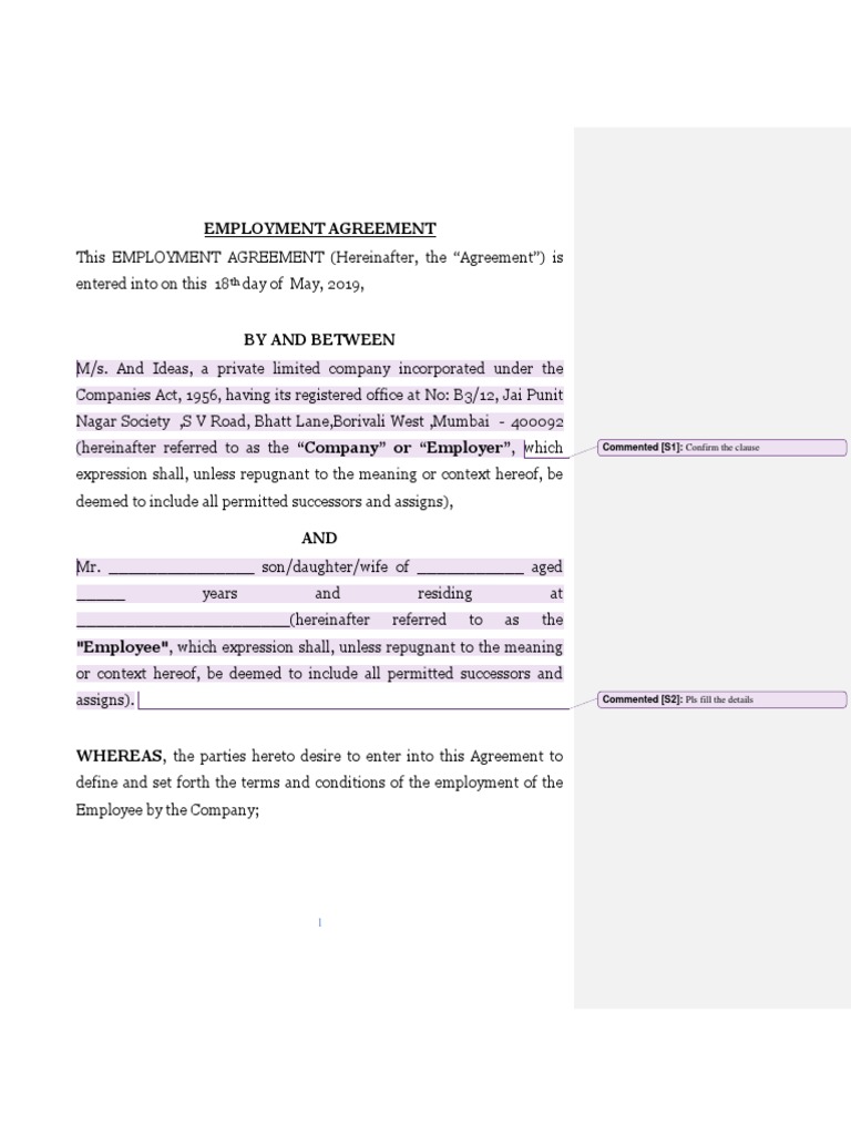 First Draft - Employment Agreement | PDF | Confidentiality | Employment