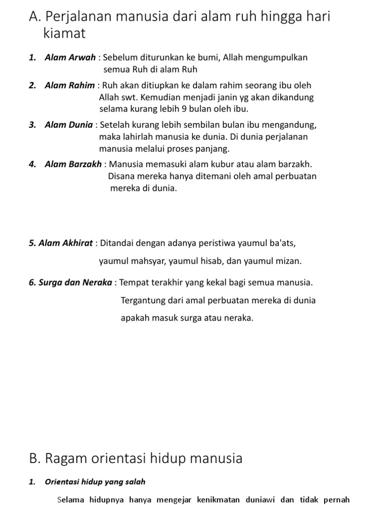 A. Perjalanan Manusia Dari Alam Ruh Hingga Hari Kiamat | PDF