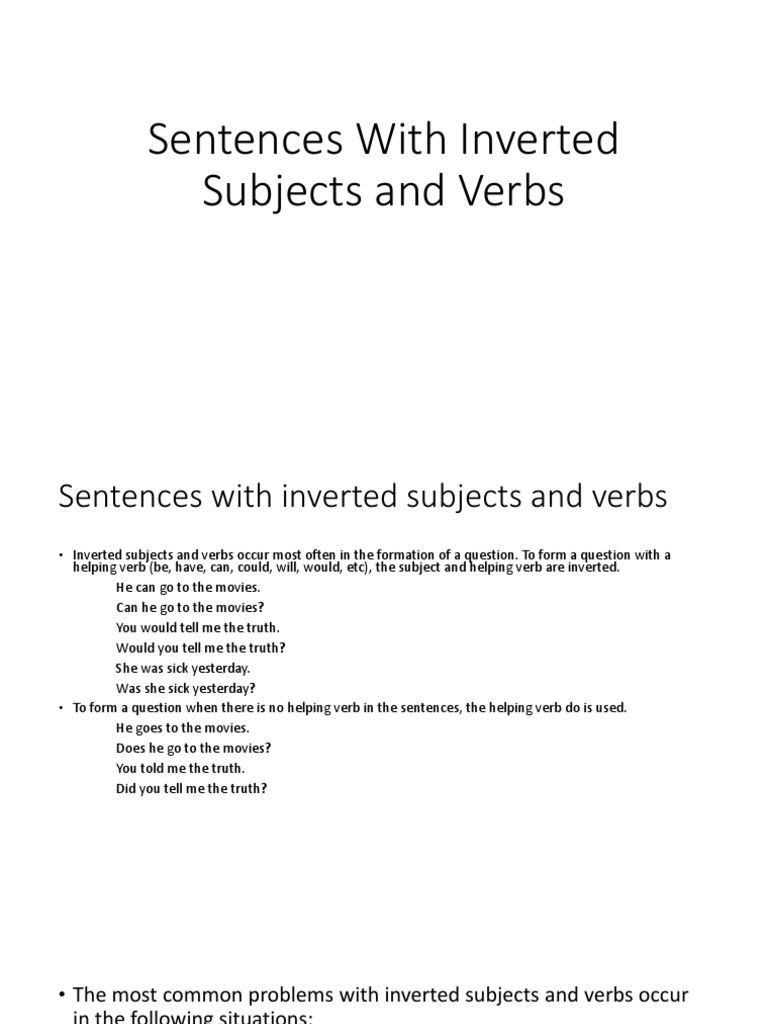 Sentences With Inverted Subjects and Verbs | PDF | Question | Subject ...