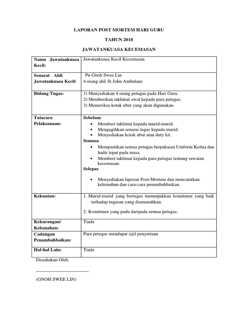 Laporan Post Mortem Ajk Hakim Hari Guru | PDF