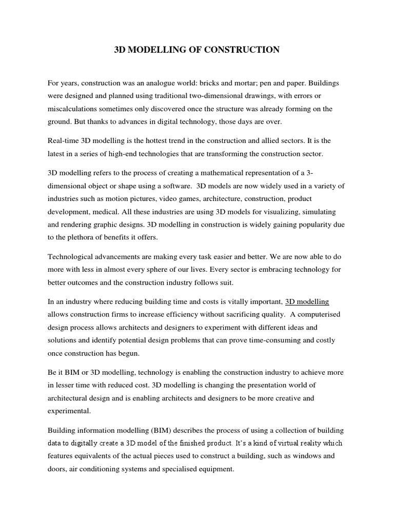 3D Modelling of Construction | PDF | 3 D Modeling | Building ...