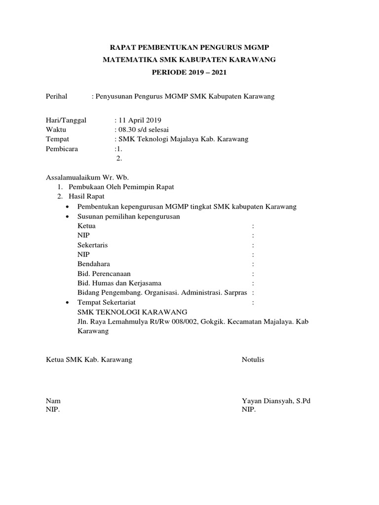 Berita Acara Dan Pemberitahuan RAPAT MGMP MTK TEKNOLOGI | PDF