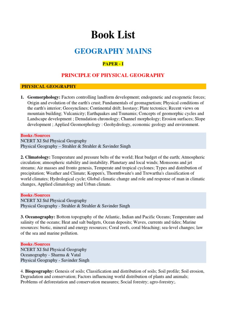 Geography Book List For IAS | PDF | Climate | Geomorphology